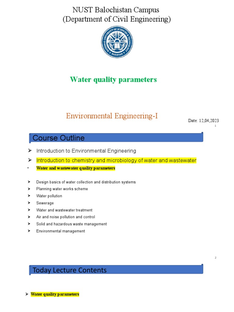 LECTURE 2 PART B Water and Wastewater Quality Parameters | PDF ...