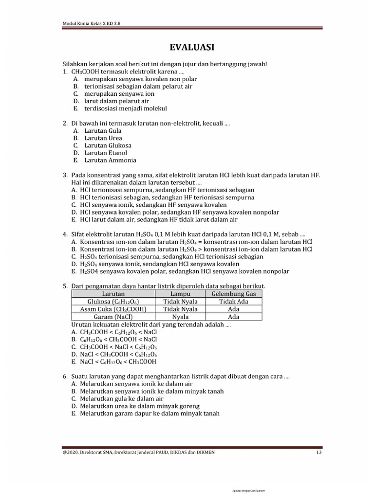 Latihan Soal Uas Kimia Kelas 10 | PDF