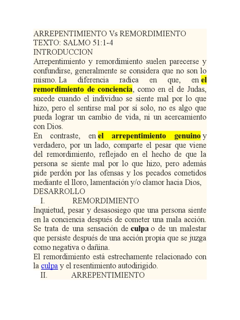 ARREPENTIMIENTO Vs REMORDIMIENTO | PDF | Sicología