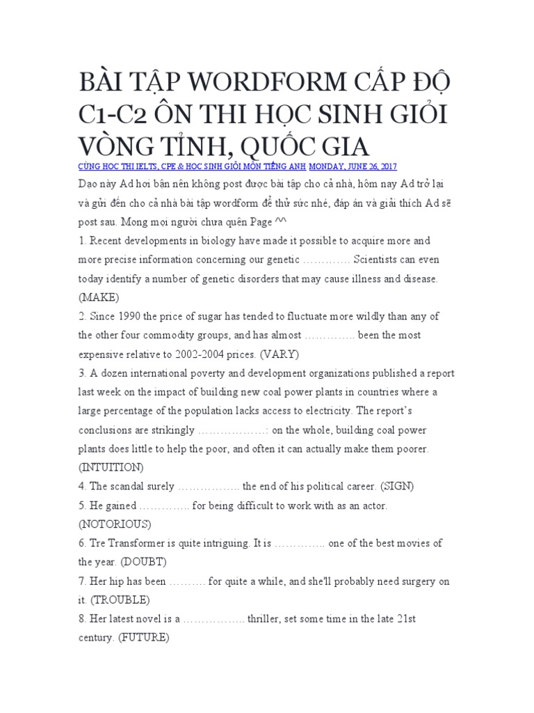 BÀI TẬP WORDFORM CẤP ĐỘ C1 | PDF | Cannabis (Drug) | Tetrahydrocannabinol