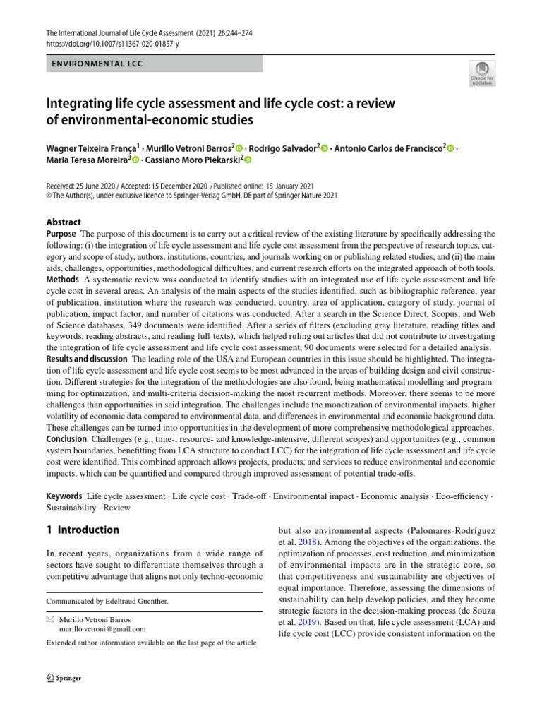 Integrating Life Cycle Assessment and Life Cycle Cost: A Review of Environmental Economic ...