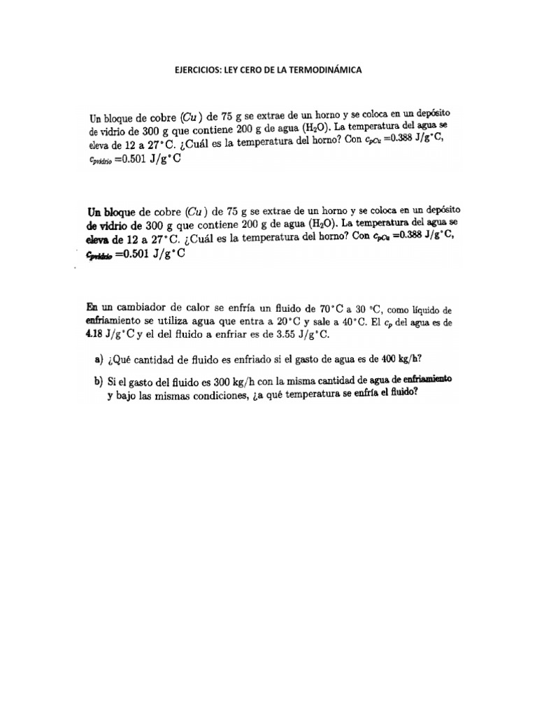 Ejercicios Ley Cero de La Termodinámica | PDF