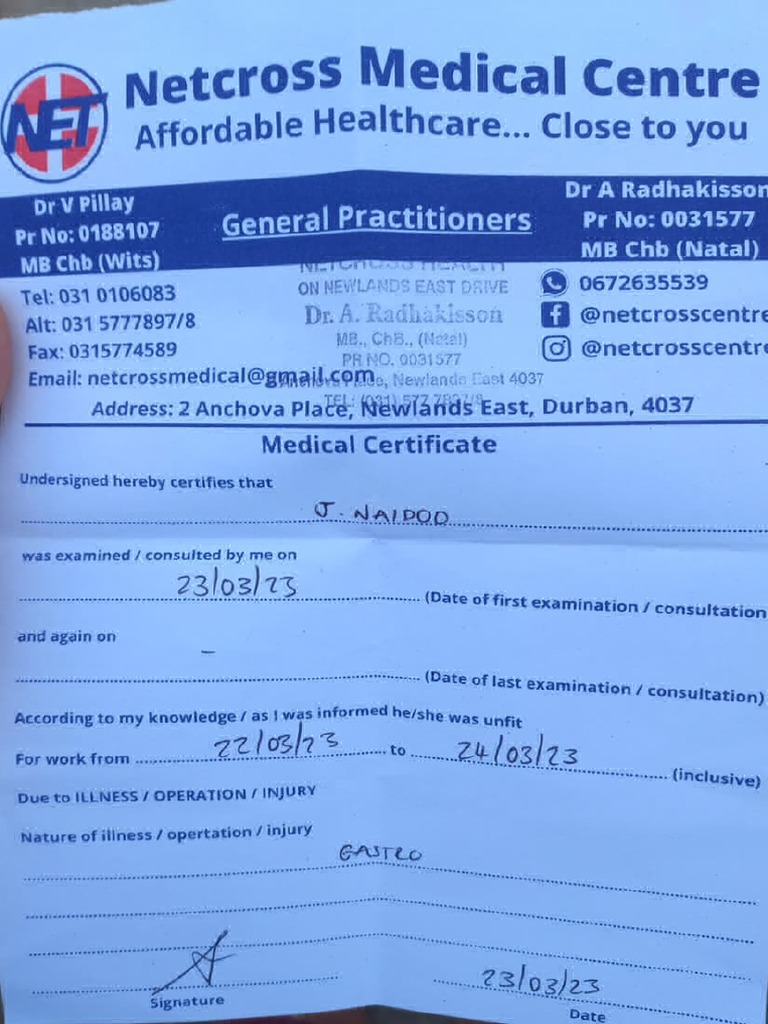 Clinic Sick Note Certification | PDF