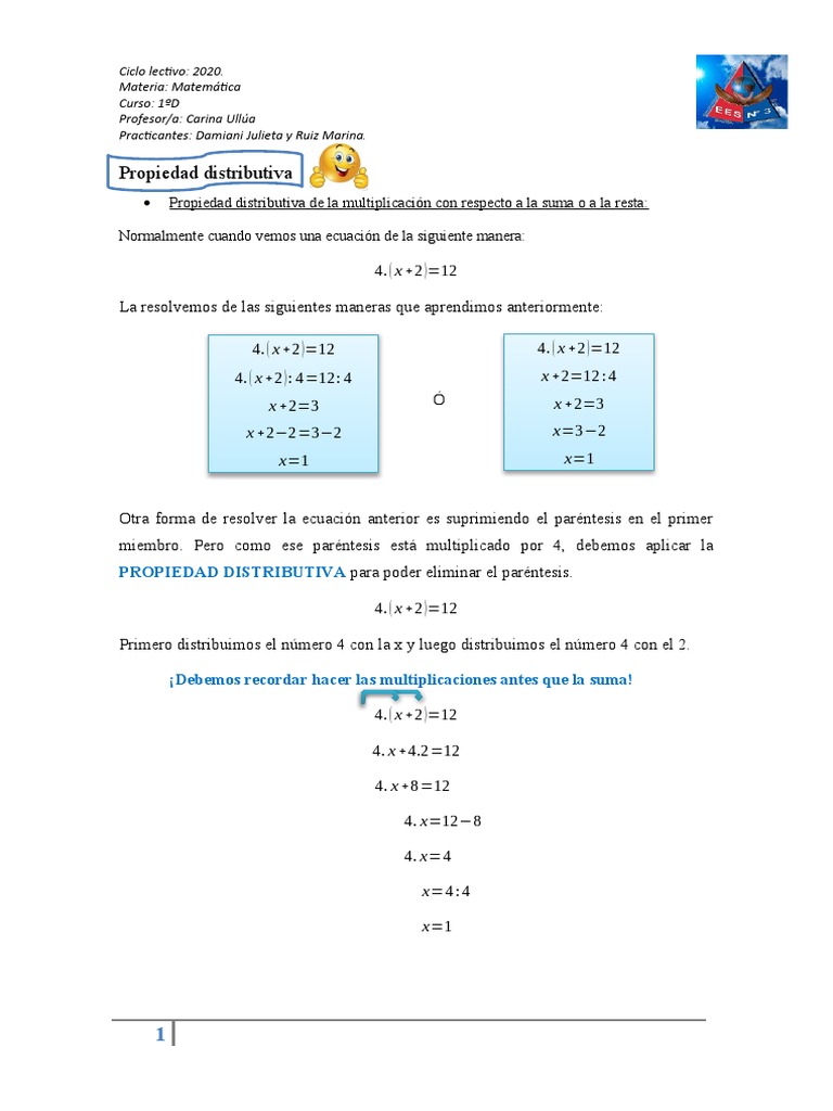 Propiedad Distributiva | PDF | Ecuaciones | Objetos matemáticos