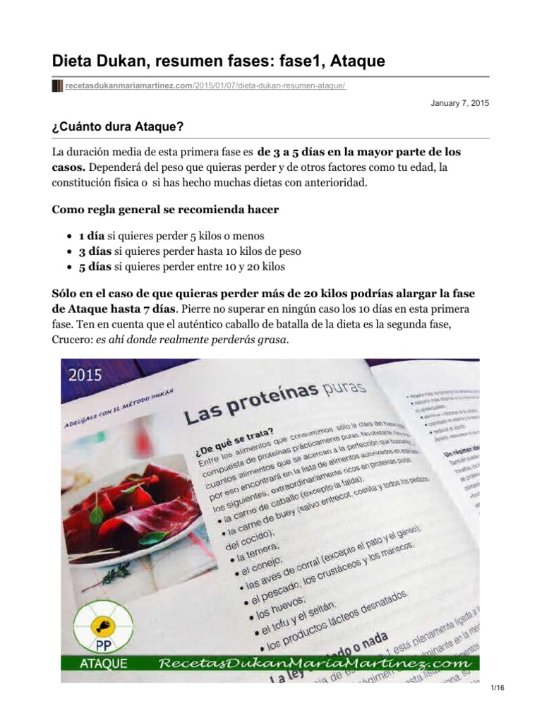 Dieta Dukan Resumen Fases Fase1ataque | PDF | Dieta | Carne