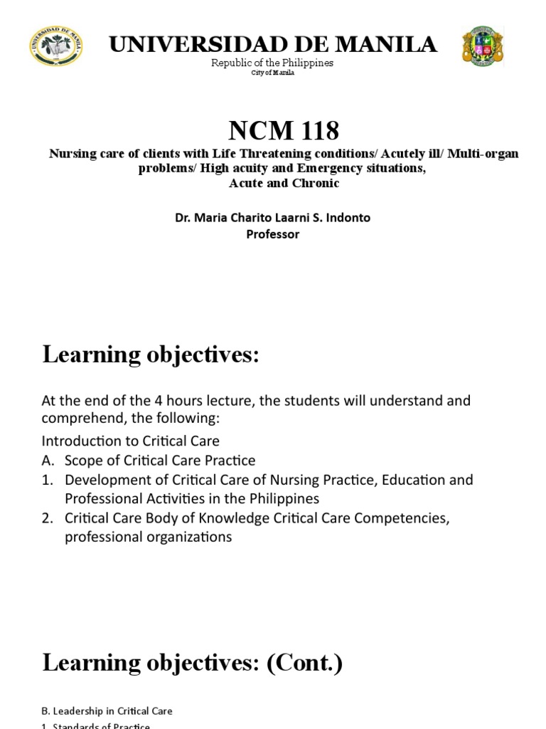 NCM 118 Week 2 | Download Free PDF | Nursing | Intensive Care Medicine