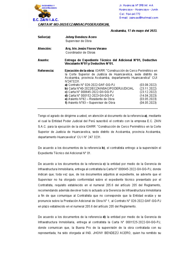 EXPEDIENTE Adicional 01+Vinculante+Deductivo May 2023 Firma - Opt PDF | PDF | Presupuesto | Hormigón