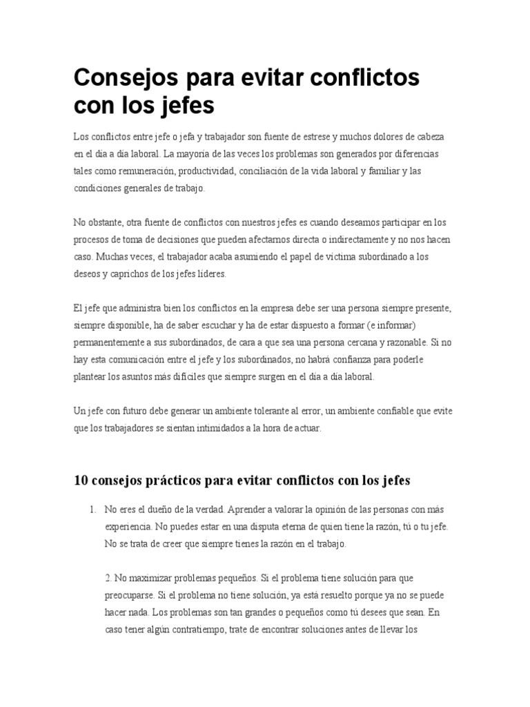 Consejos para Evitar Conflictos Con Los Jefes | PDF | Inteligencia ...