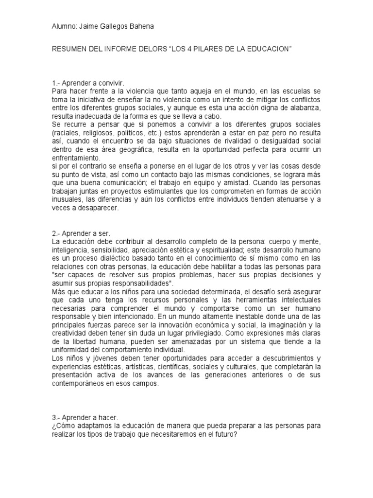 Resumen Del Informe Delors | PDF | Aprendizaje | Creatividad