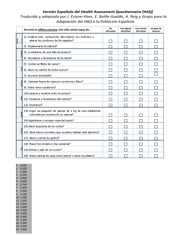 Haq Ser Spanish Questionnaire | PDF