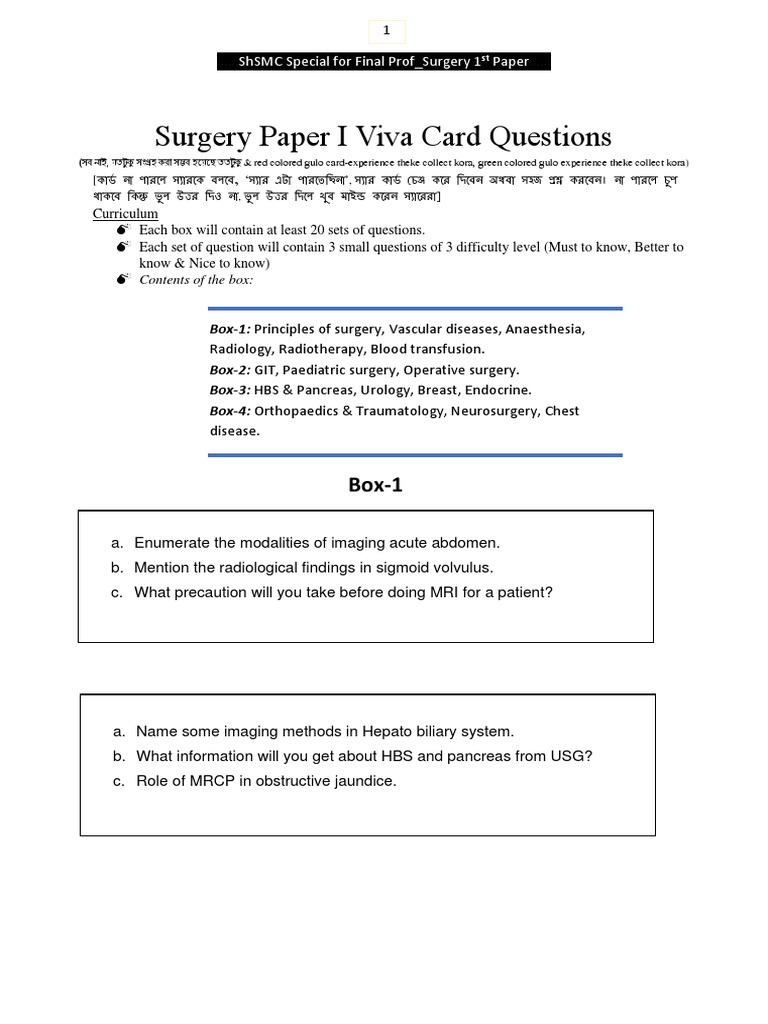 Surgery Paper 1 Viva Q | PDF | Radiology | Thrombosis