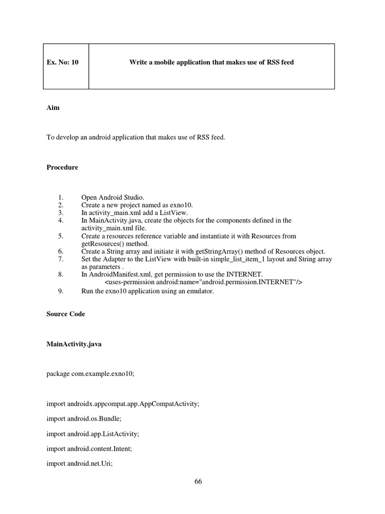 Write A Mobile Application That Makes Use Of Rss Feed Pdf Android Operating System Java