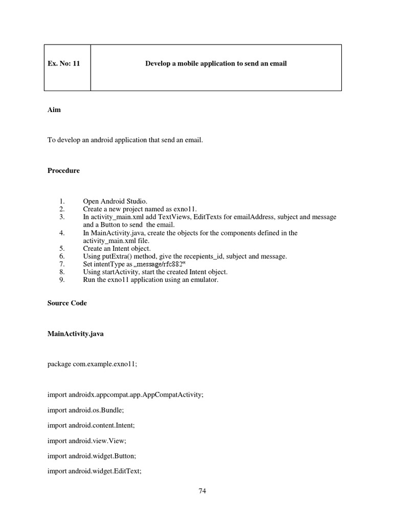 Develop A Mobile Application To Send An Email | PDF | Android (Operating System) | Application ...