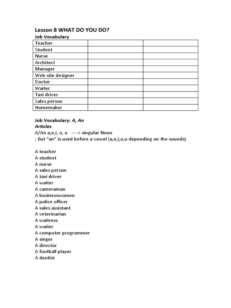 Lesson 8 WHAT DO YOU DO | PDF