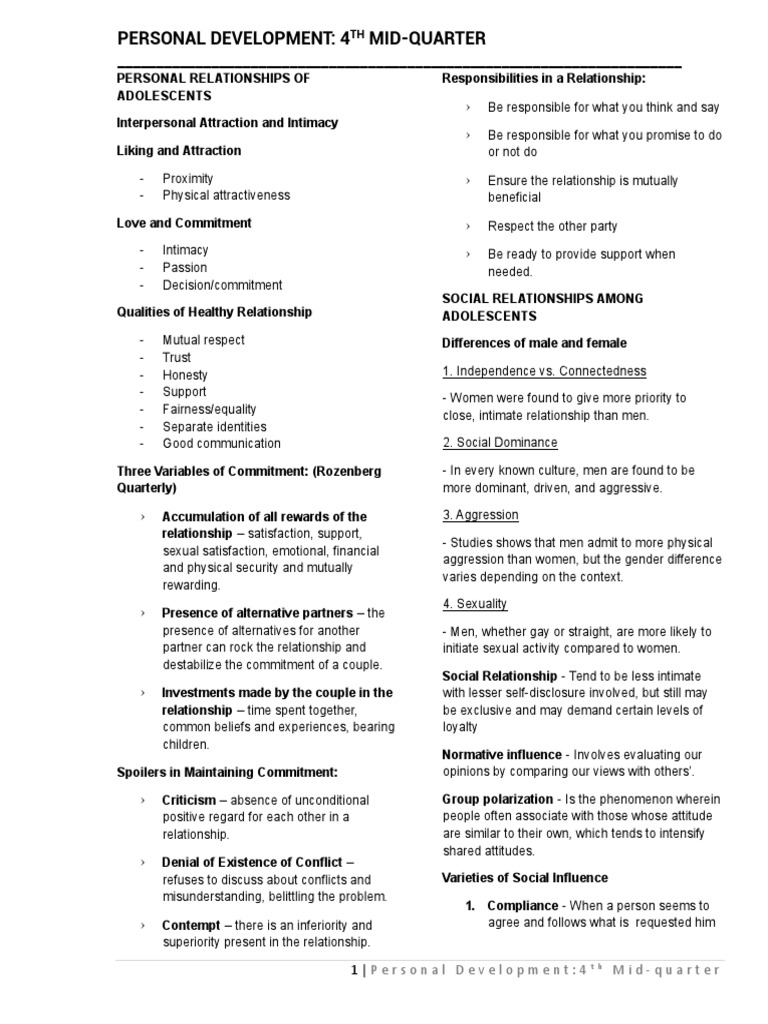 Personal Development (Gr11) 4th Quarter | PDF | Leadership | Family