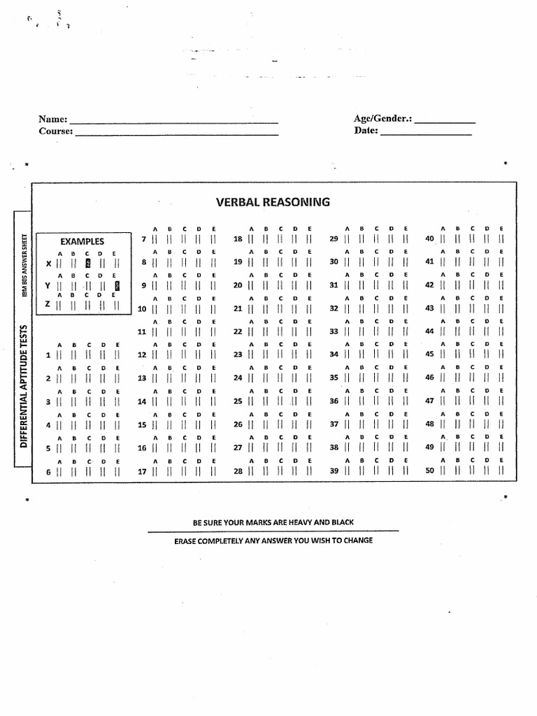 DAT - VCALS - Answer Sheet | PDF