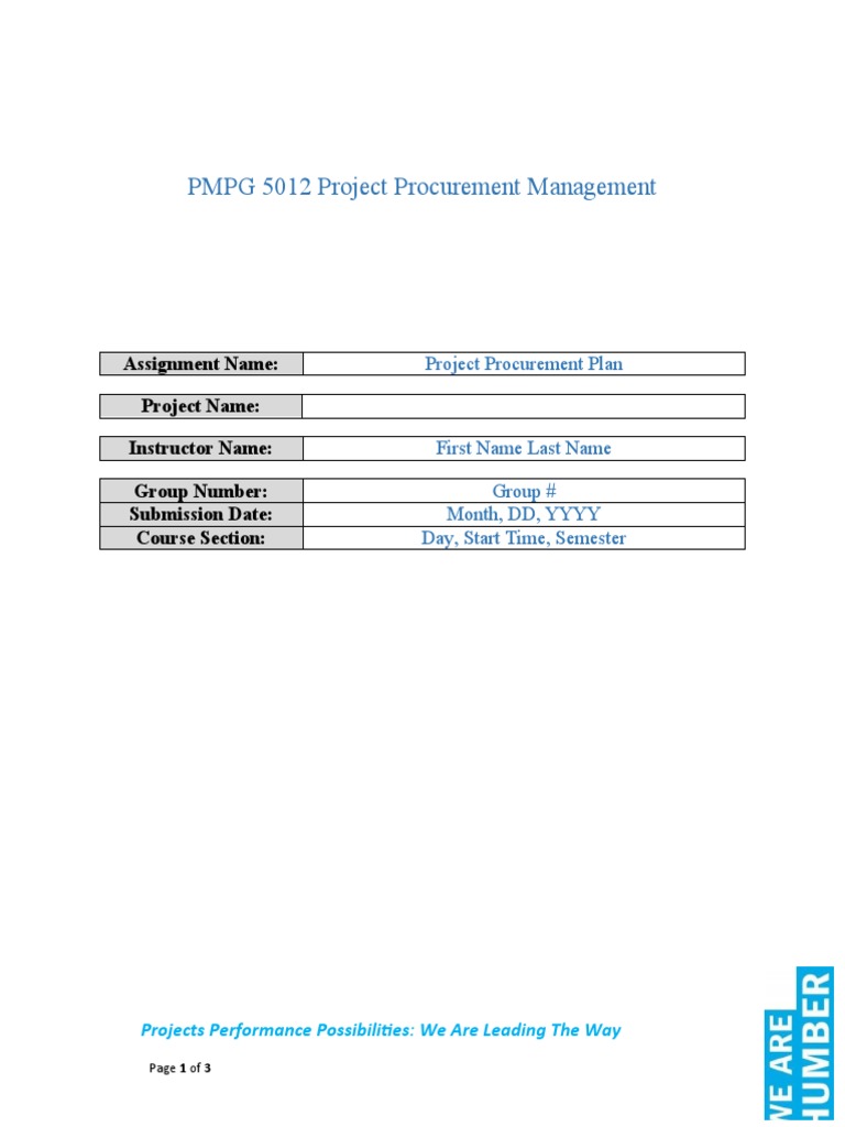 PMPG 5012 Project Procurement Plan Template | PDF