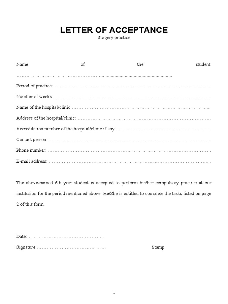 Acceptance Letter Surgery | PDF | Surgery | Health Care