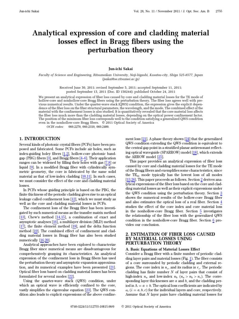Analytical Expression of Core and Cladding Material | PDF | Optical ...