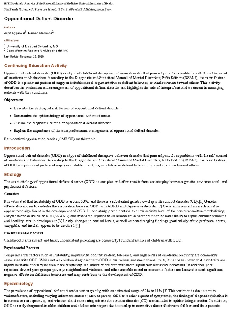 Understanding Oppositional Defiant Disorder | PDF | Attention Deficit ...