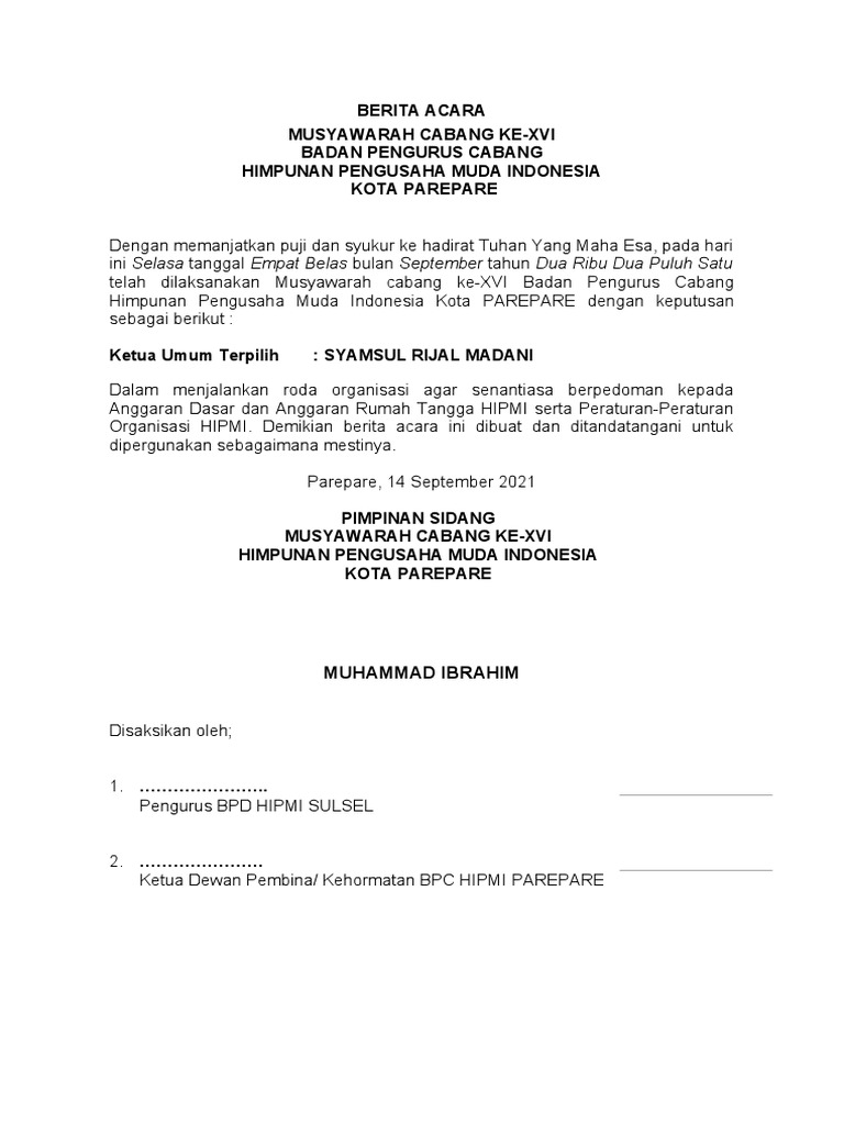 Berita Acara Hasil Muscab | PDF