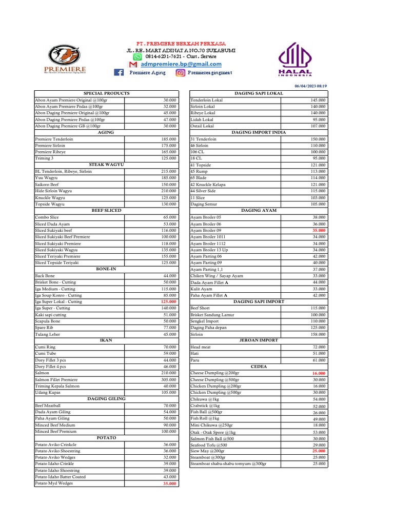 UPDATE PRICE LIST 06042023 | PDF | Beef | Dumpling