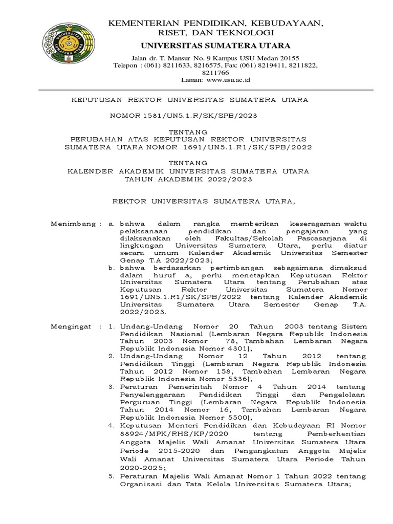 Kalender Akademik USU 2022/2023 | PDF