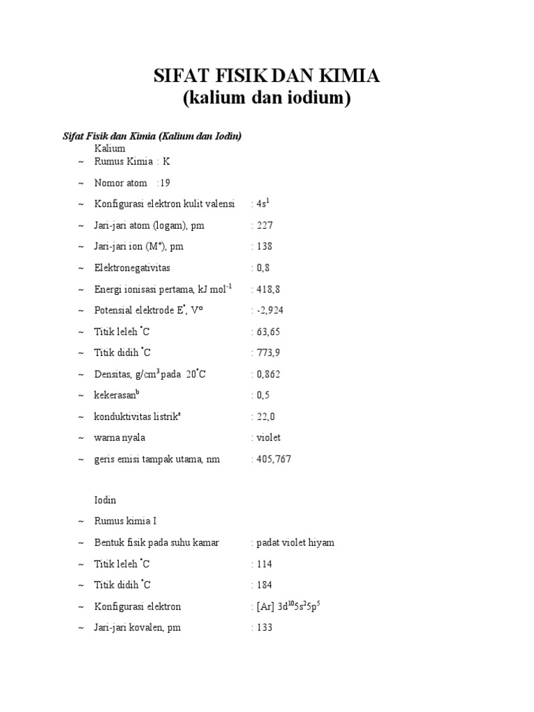 SIFAT FISIK DAN KIMIA (Kalium Dan Iodium) | PDF