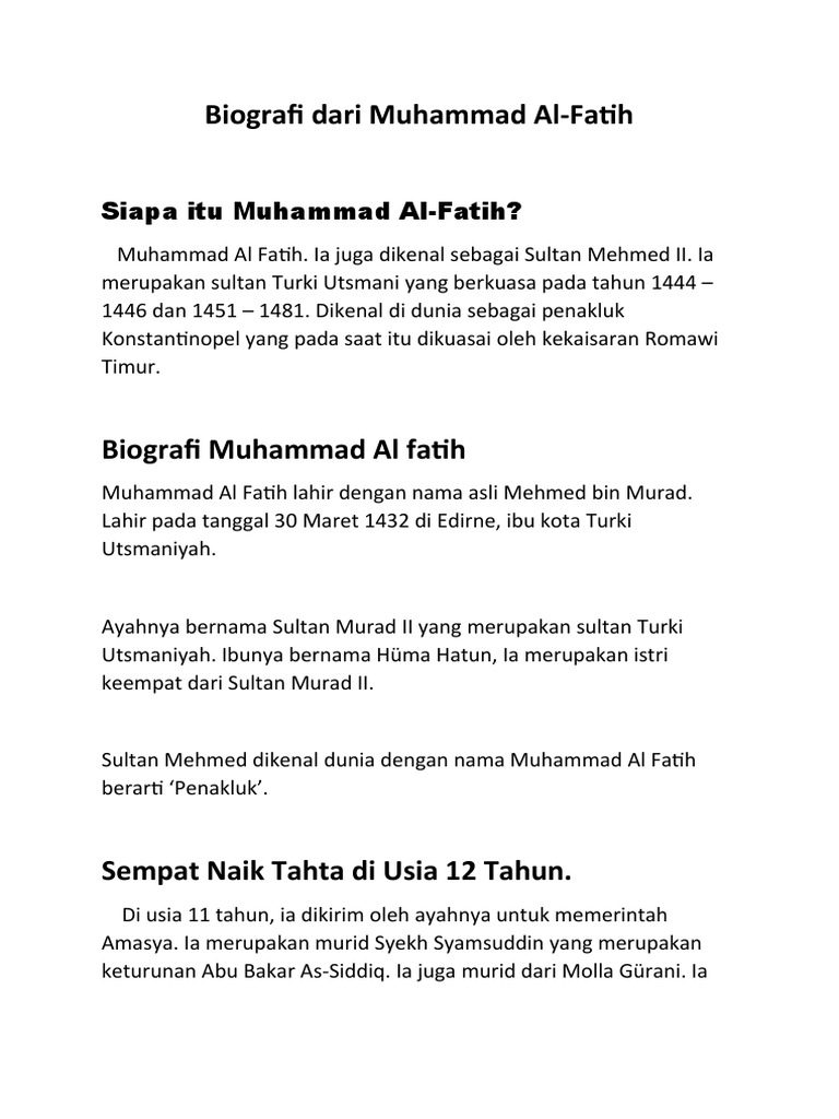 Biografi Dari Muhammad Al-Fatih | PDF