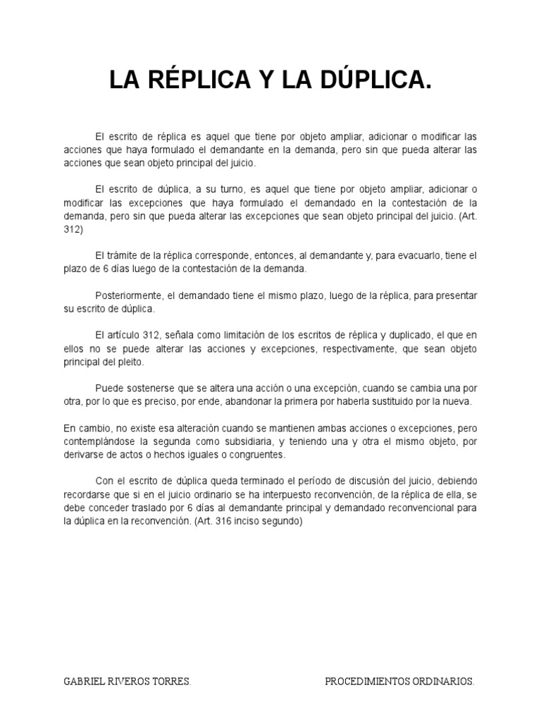 La Réplica y La Dúplica | PDF