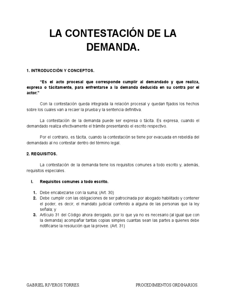 Requisitos para Contestación de Demanda | PDF | Demanda judicial ...