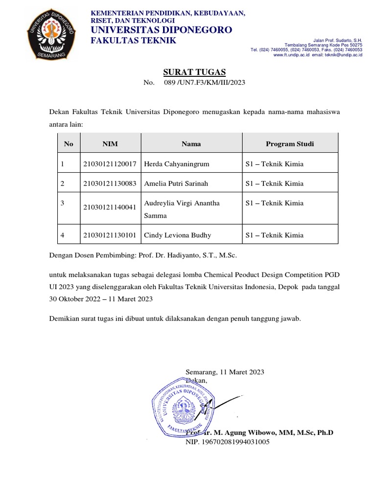 Form Surat Tugas Delegasi 2023 | PDF