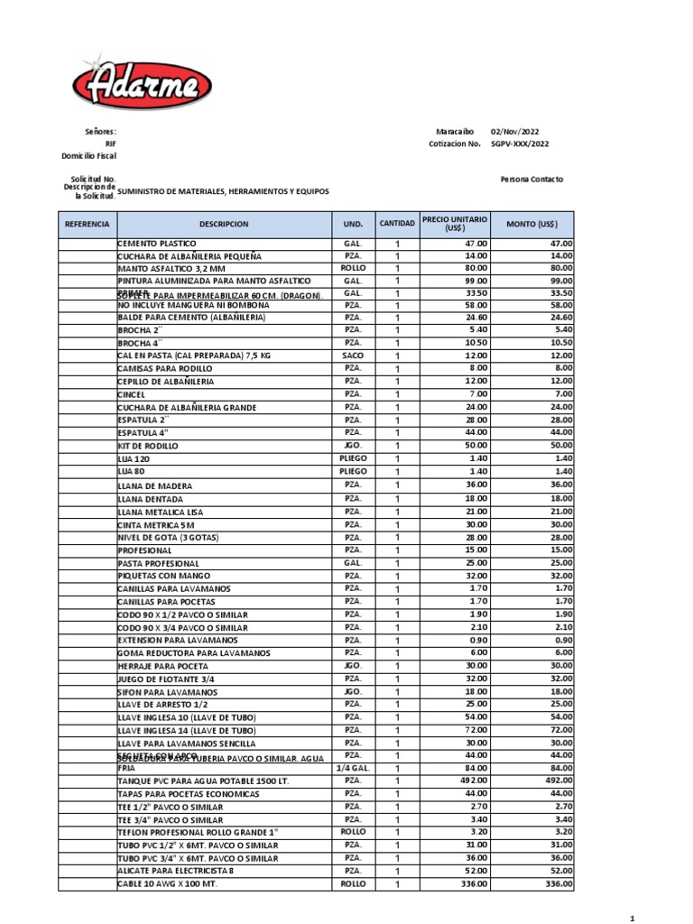Cotizacion SGPV XXX 2022 | PDF