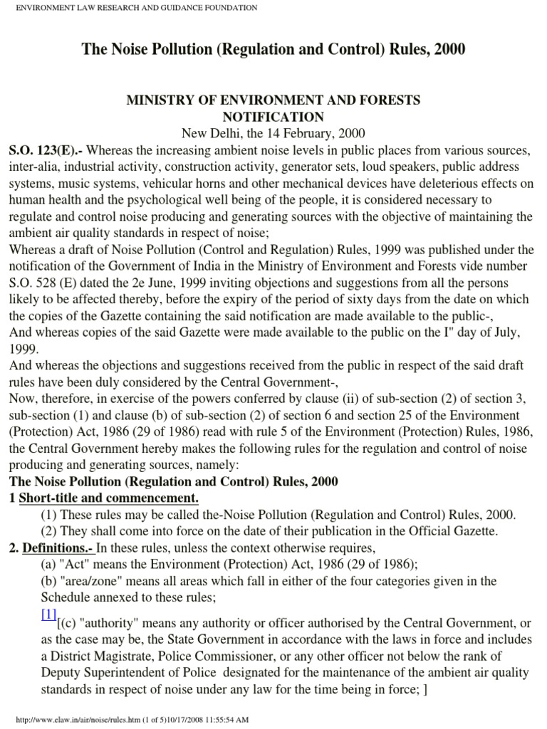 The Noise Pollution Regulation and Control Rules 2000 | PDF | Decibel | Magistrate