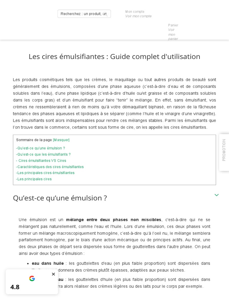 Guide des cires émulsifiantes en cosmétique | PDF | Émulsion | Matière ...