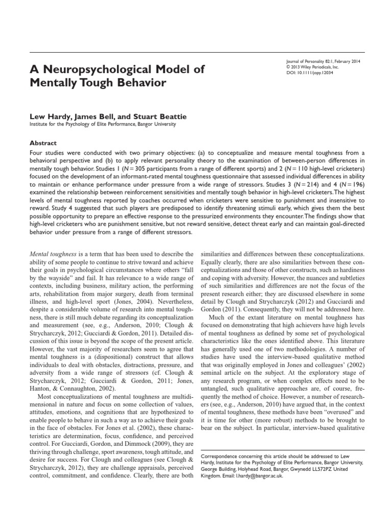Hardy Et Al 13 A Neuropsychological Model Of Mentally Tough