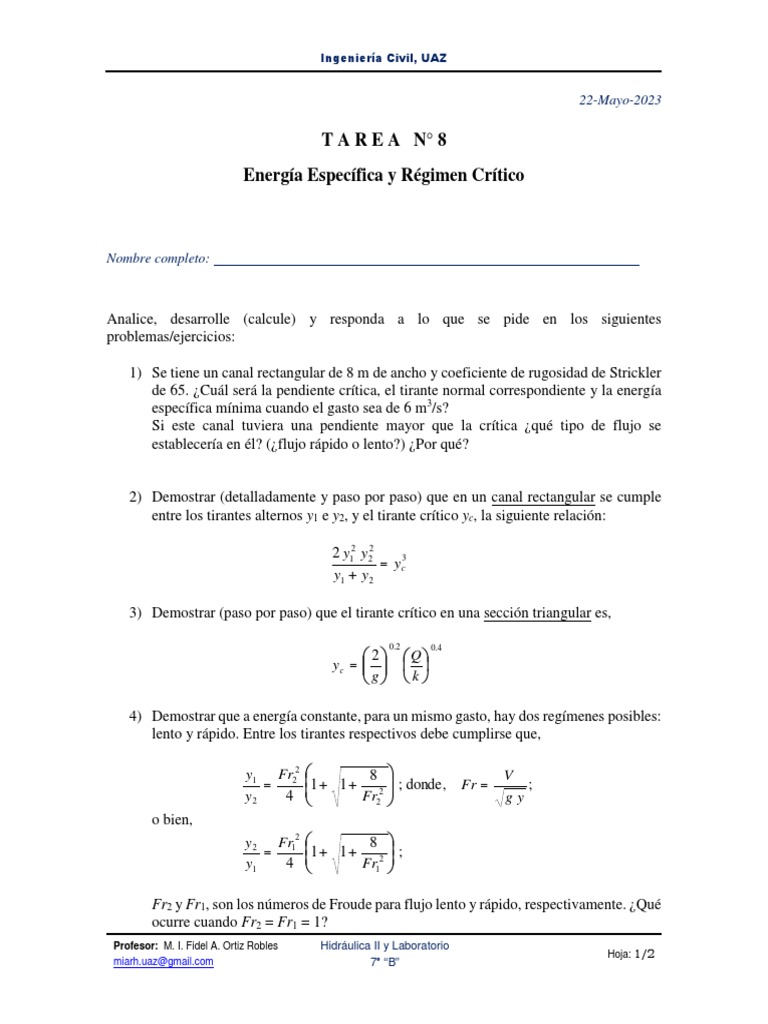 Energía Especifica | PDF | Ciencias fisicas