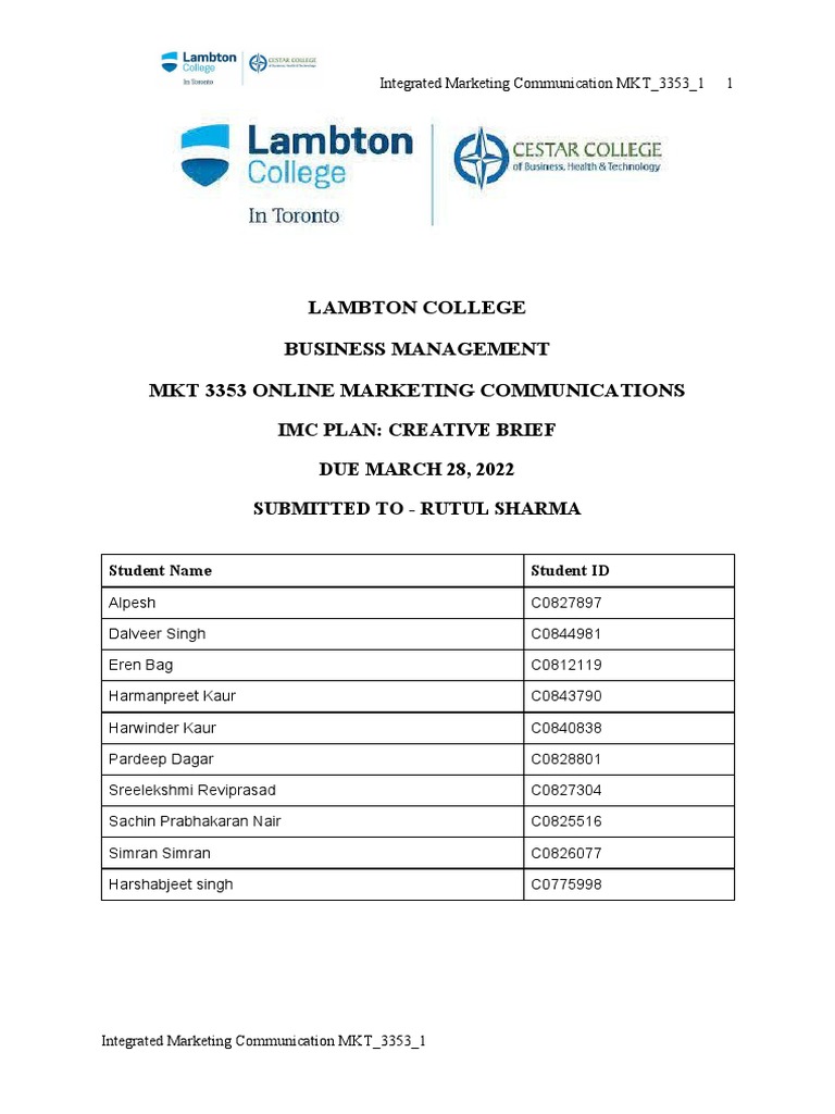 IMC Creative Brief | PDF | Target Audience | Marketing Communications