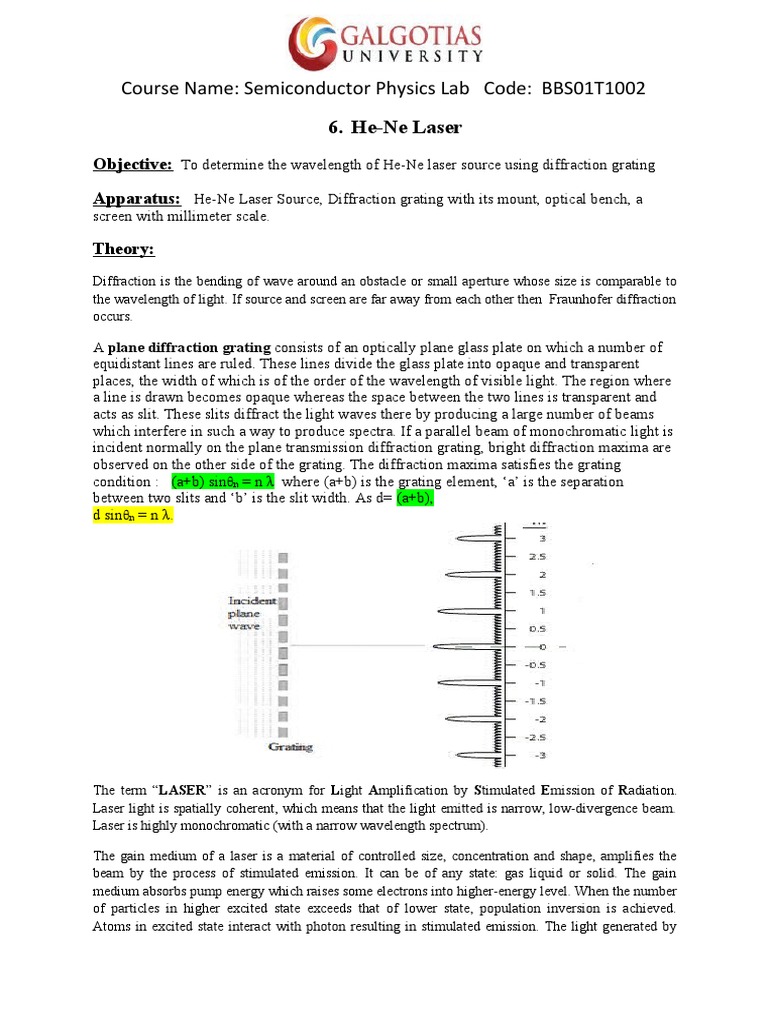 He-Ne Laser | PDF | Diffraction | Laser