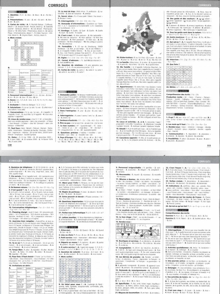 Cahier dactivités (answer keys) | PDF
