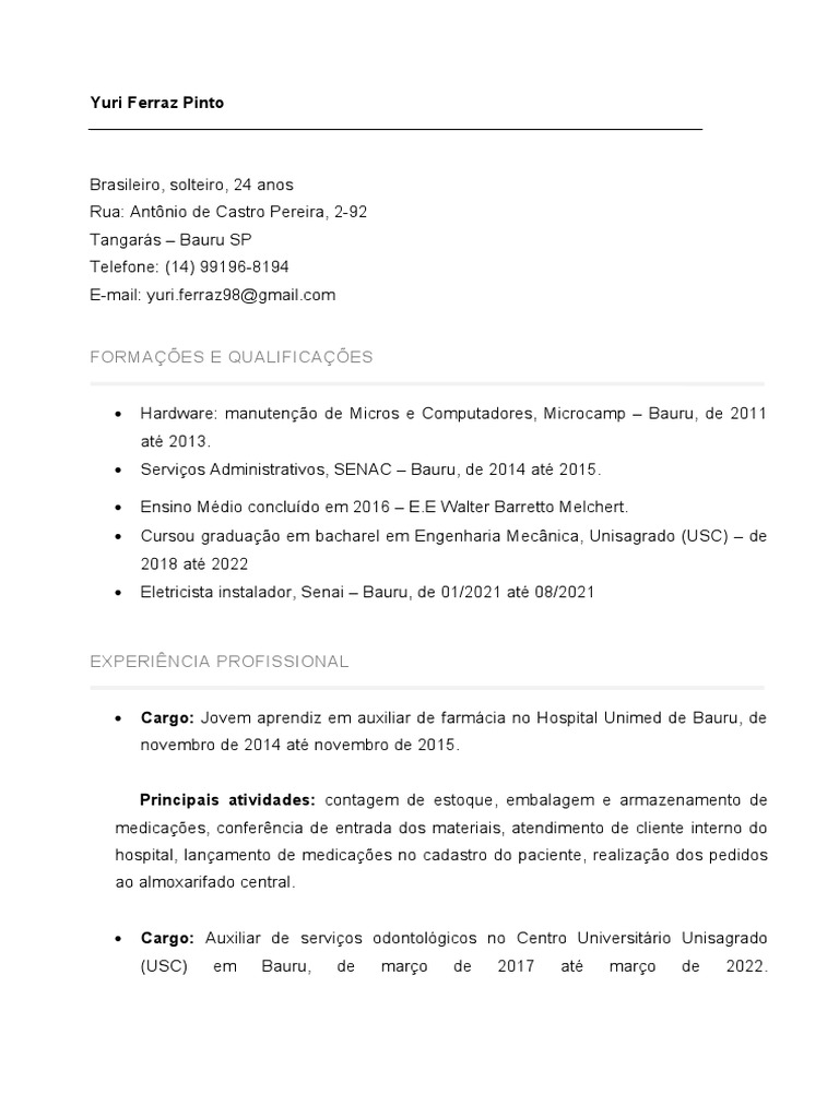 Curriculum Yuri Ferraz | PDF | Publicidade | Gestão de relacionamento com o cliente