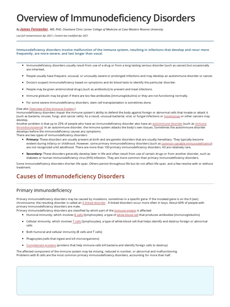 Immunodeficiency Diseases | PDF | Immunodeficiency | Immune System