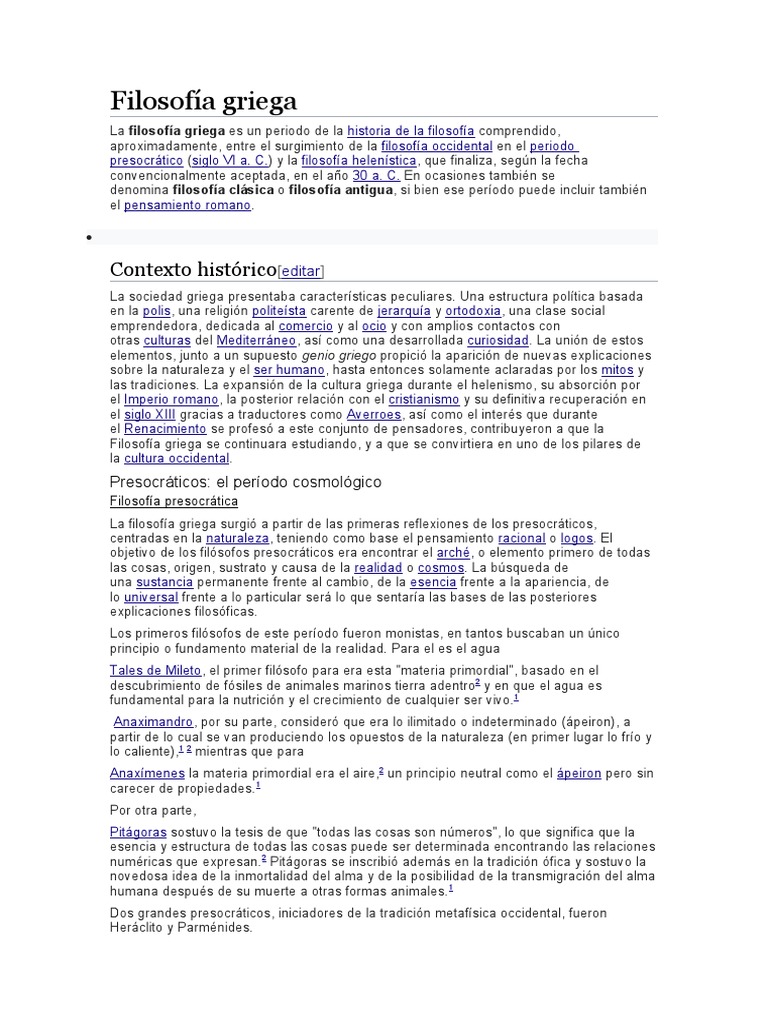 Filosofía Griega | PDF | Filosofía griega antigua | Conocimiento