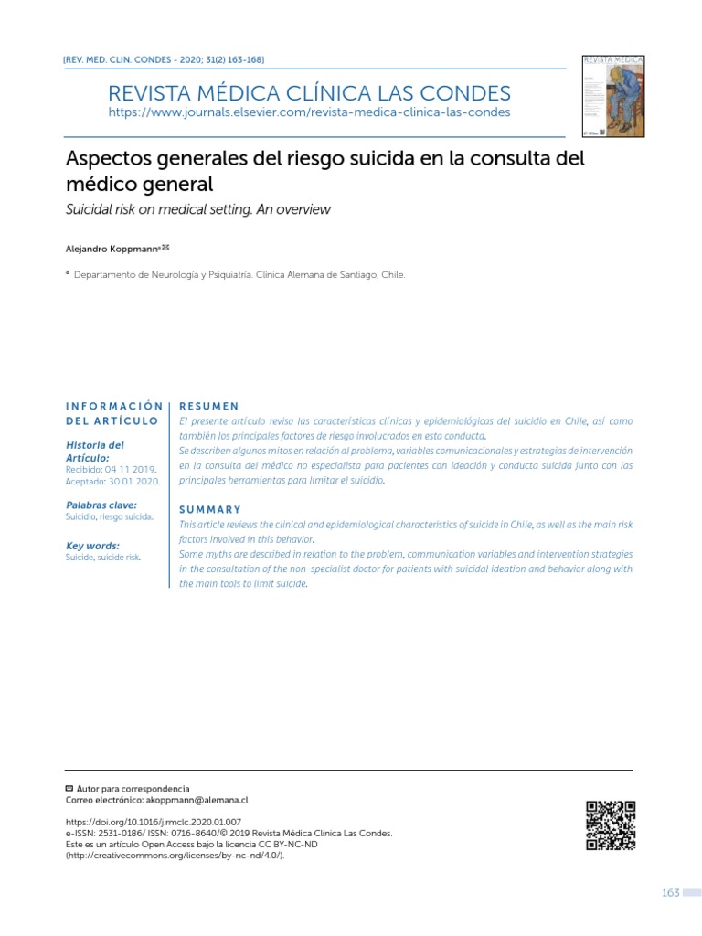 Aspectos Generales Del Riesgo Suicida en La Cons - 2020 - Revista M Dica CL Nica | PDF ...