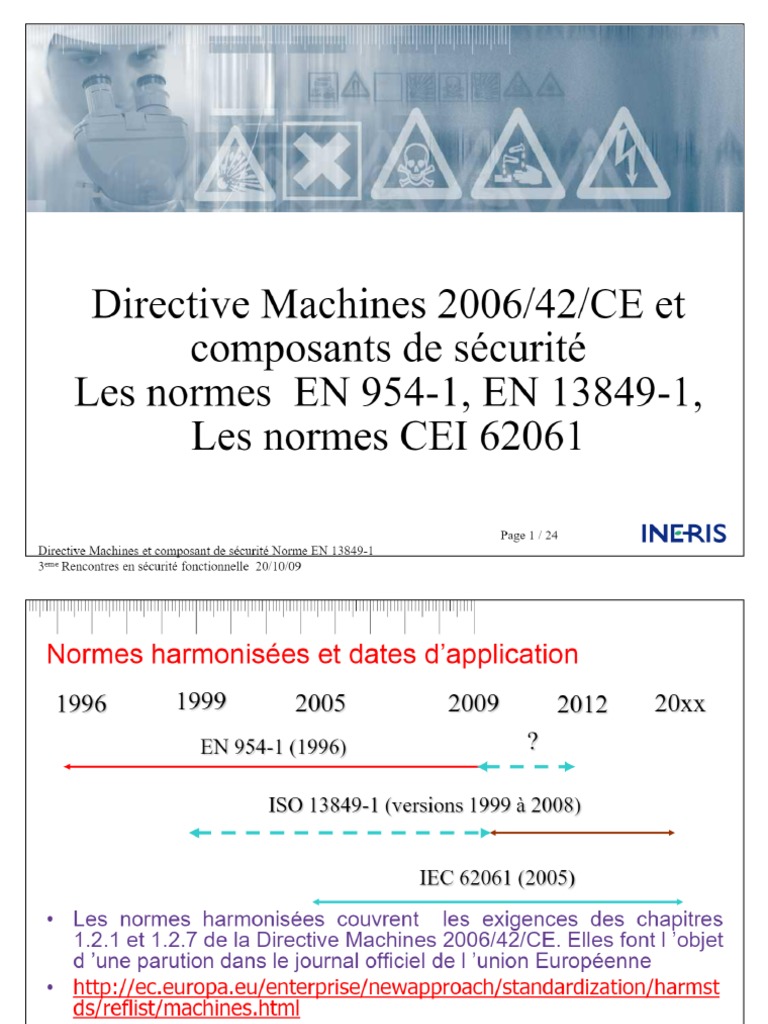Directive Machines 2006 - 42 - CE Et Composants de Sécurité Les Normes EN 954-1, EN, Les Normes ...