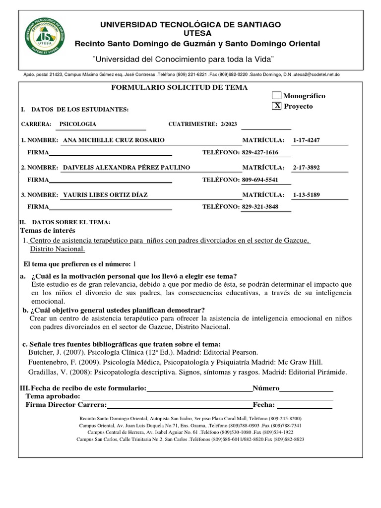 Formulario Psicologia Nuevo Ana, Daivelis y Yauris | PDF | Ciencias del ...