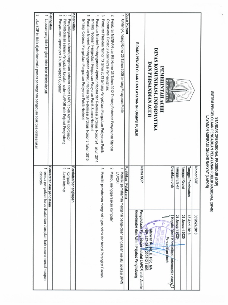 SOP SP4N LAPOR 1 (Pengelolaan Pengaduan Melalui LAPOR Oleh Admin ...
