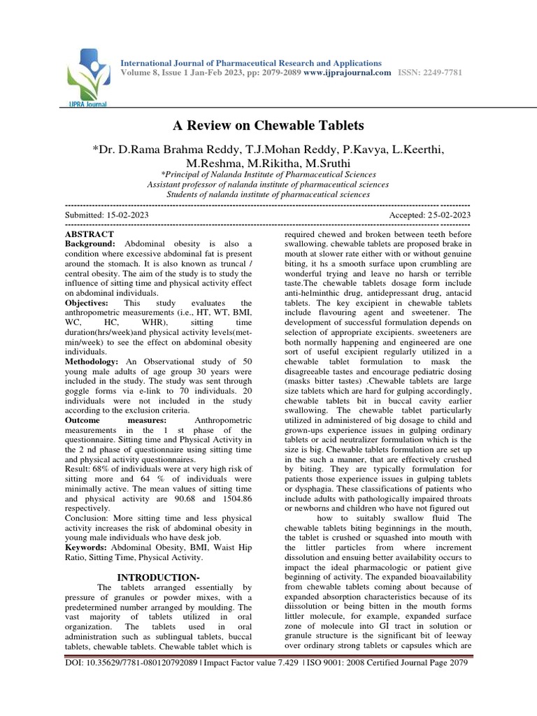A Review On Chewable Tablets | PDF | Tablet (Pharmacy) | Pharmaceutical ...