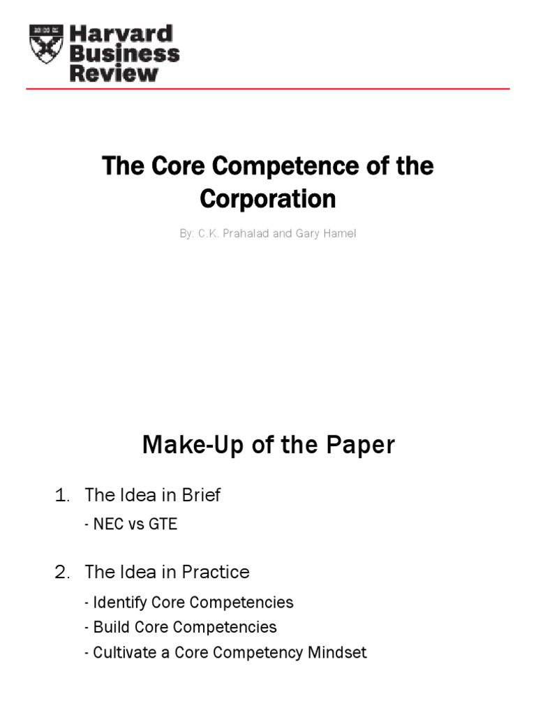 The Core Competence of The Corporation: By: C.K. Prahalad and Gary ...
