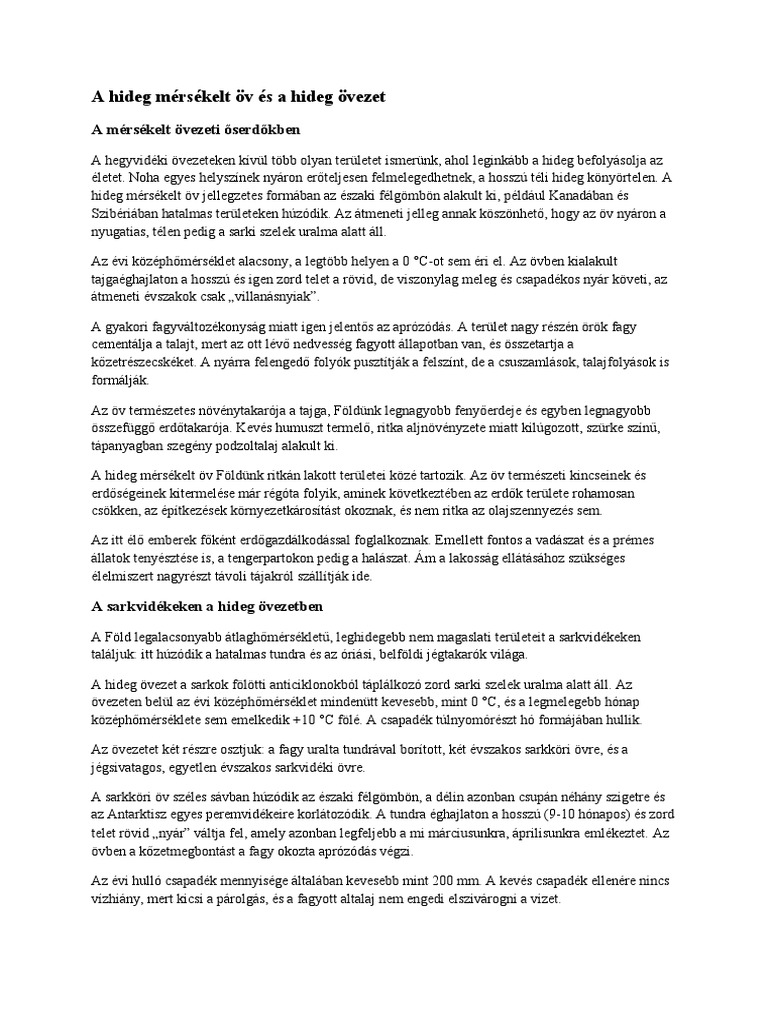 A Hideg Mérsékelt Öv És A Hideg Övezet | PDF